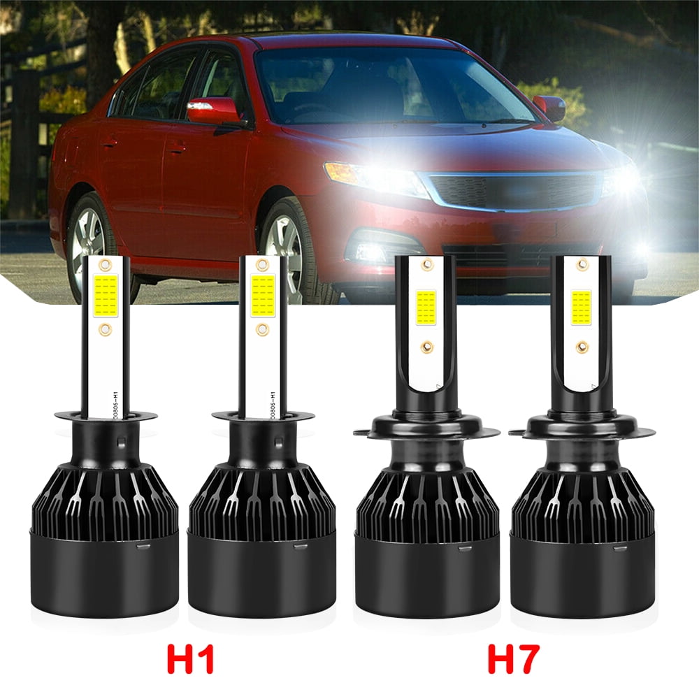 For Kia Optima 2006-2007 H1 H7 LED Headlight Bulbs High&Low Beam 4pcs ...