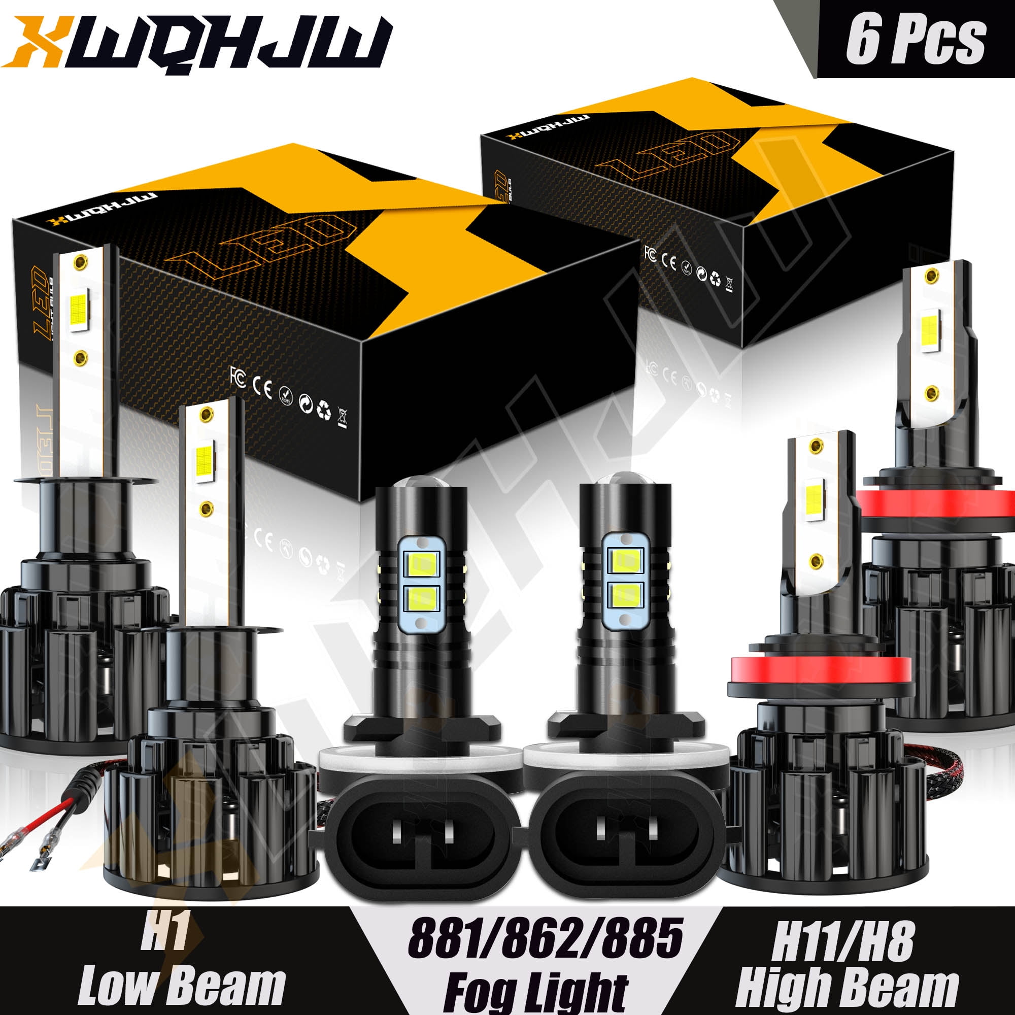 H1 H8/H9 LED Headlight Bulbs High Low Beam + 881 Fog Light Bulbs Combo ...