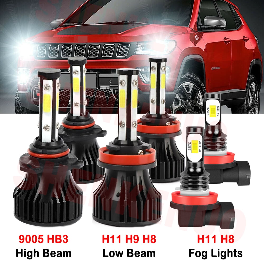 H11 9005 High&Low Beam for Jeep Compass 2014 2015 2016 2017 2018 2019 2020 LED Headlights Fog ...