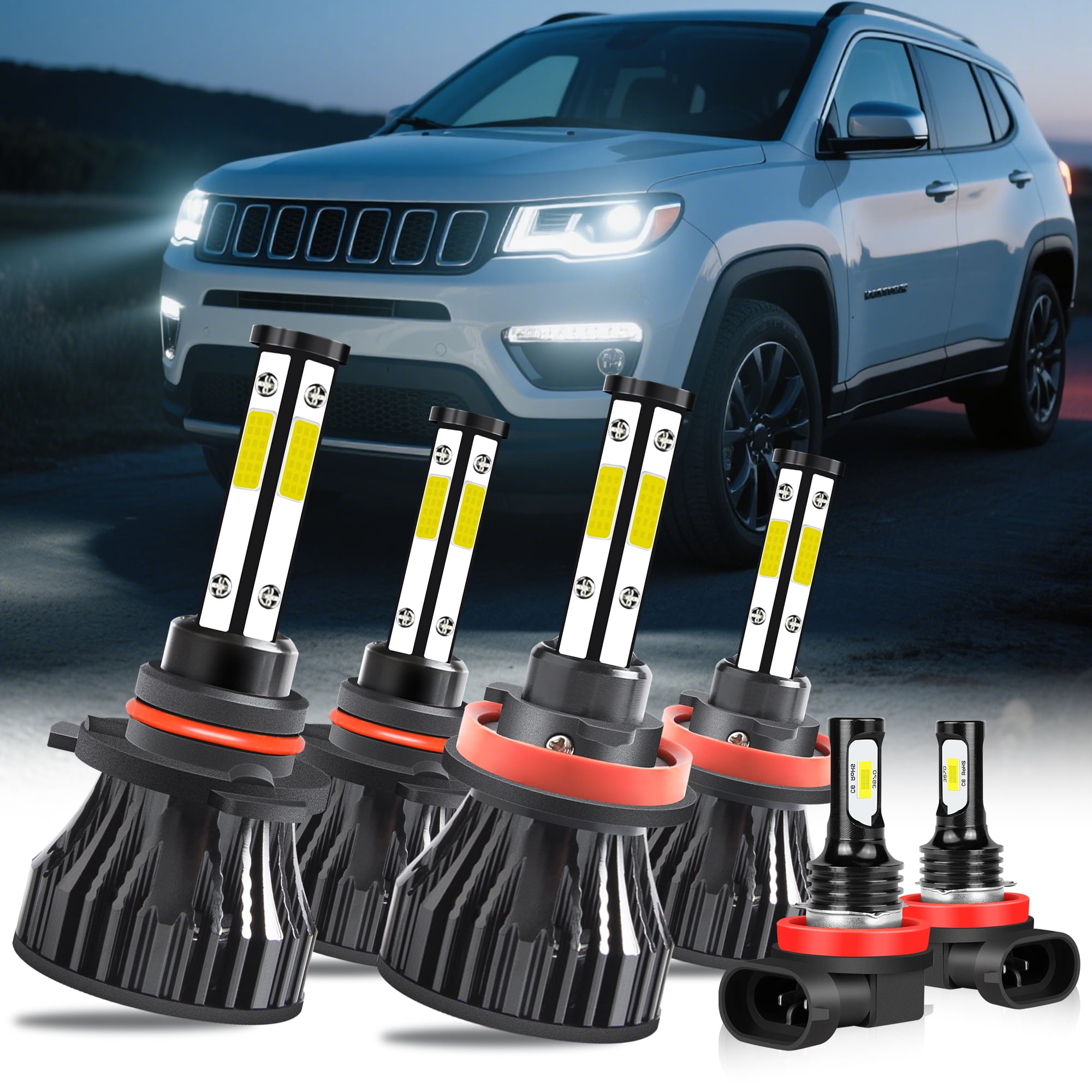 LED Headlight & Fog Light Bulbs 6pcs for Jeep Compass 2014-2020, High ...