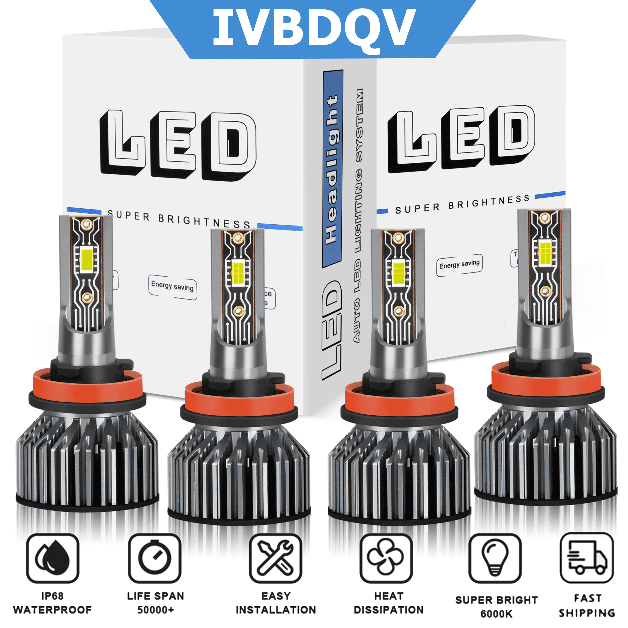 H11+H11 LED Headlights Combo High Low Beam Conversion Kit 4Pcs 6000K ...
