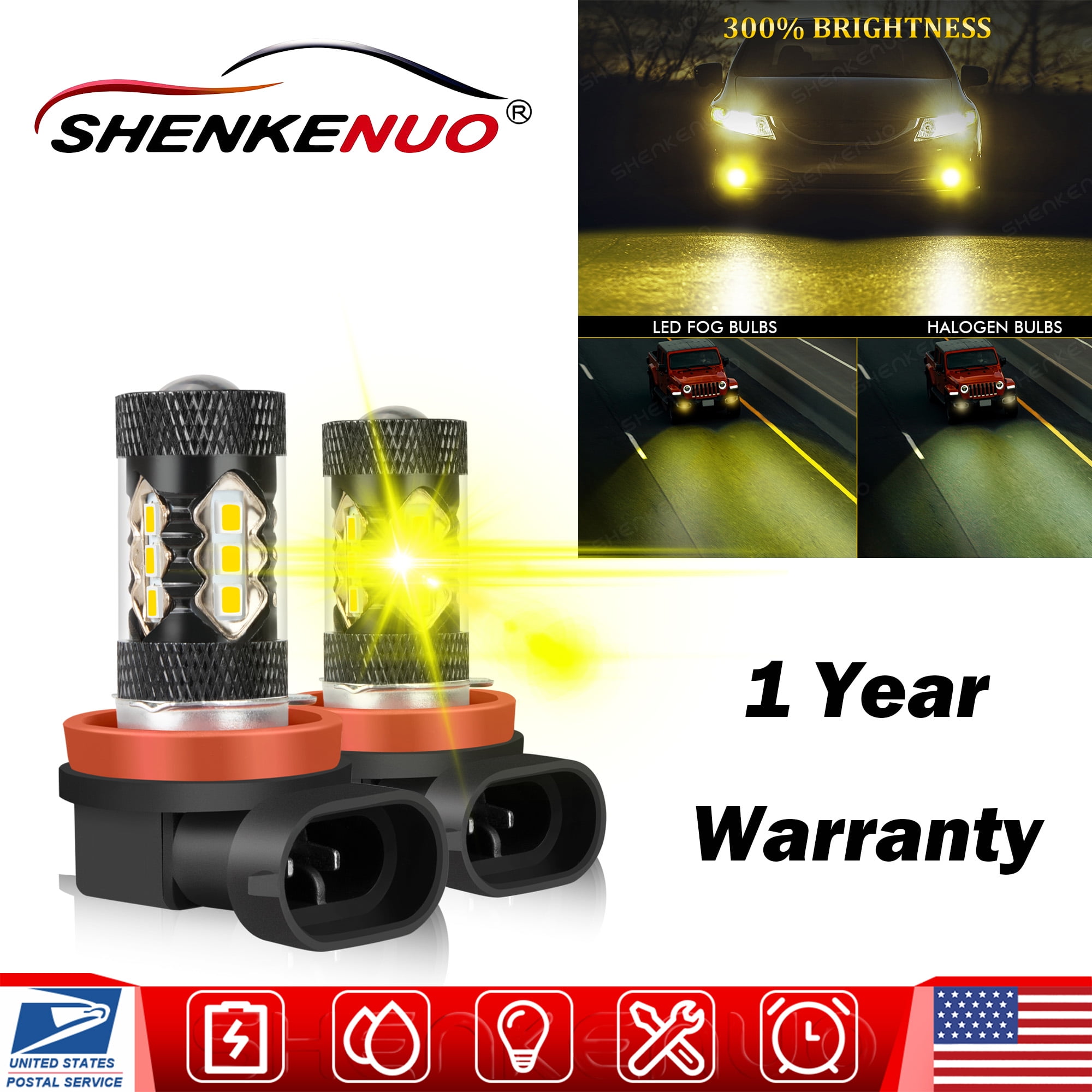 H11 H8 LED Bulbs 3000K Golden Yellow Super Bright Fog Light DRL Light ...