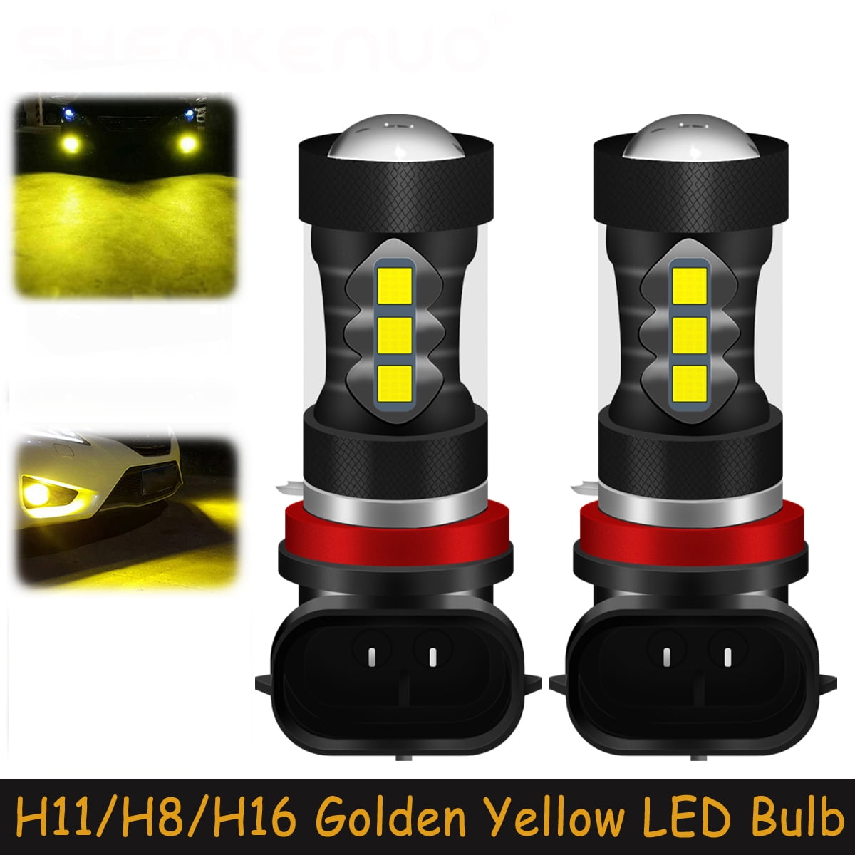 H11 H8 LED Bulbs 3500K Golden Yellow Super Bright Fog Light DRL Light ...
