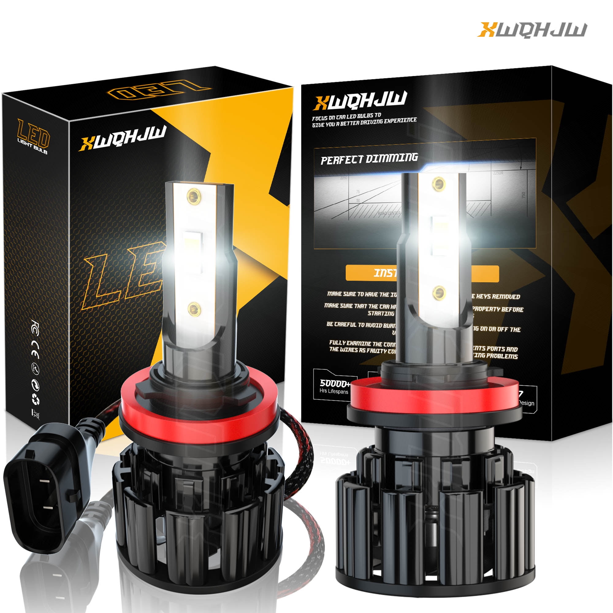 H11 LED Headlight Bulbs, 500% Brighter, 50W 12,000LM per Pair, H11 Headlight Bulb, 6000K White ...
