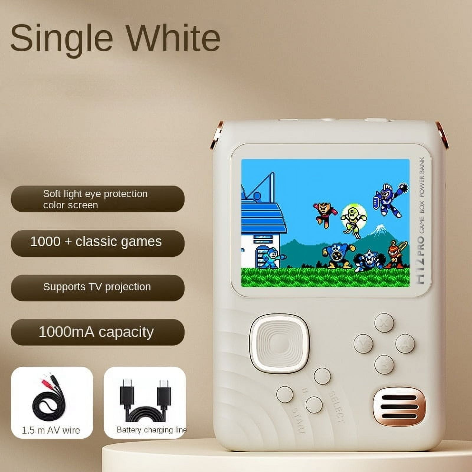H12 Power Bank Game Console 1000 In 1 1000 Mah 3.5 Inch Single White ...