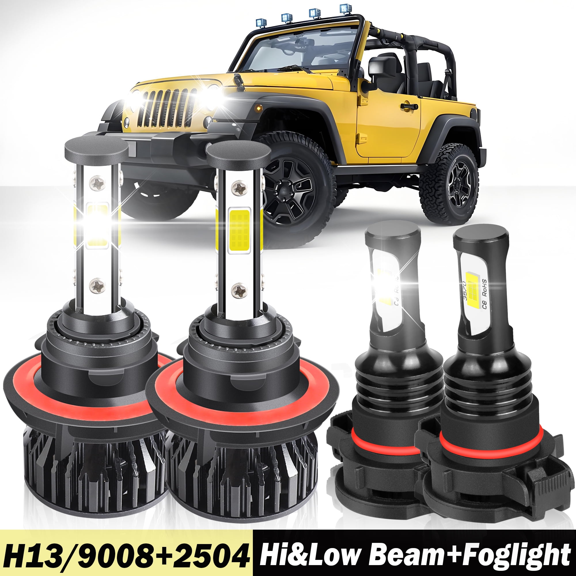 H13 9008 High&Low Beam for Jeep Wrangler 2010-2014 2015 2016 2017 2018 ...