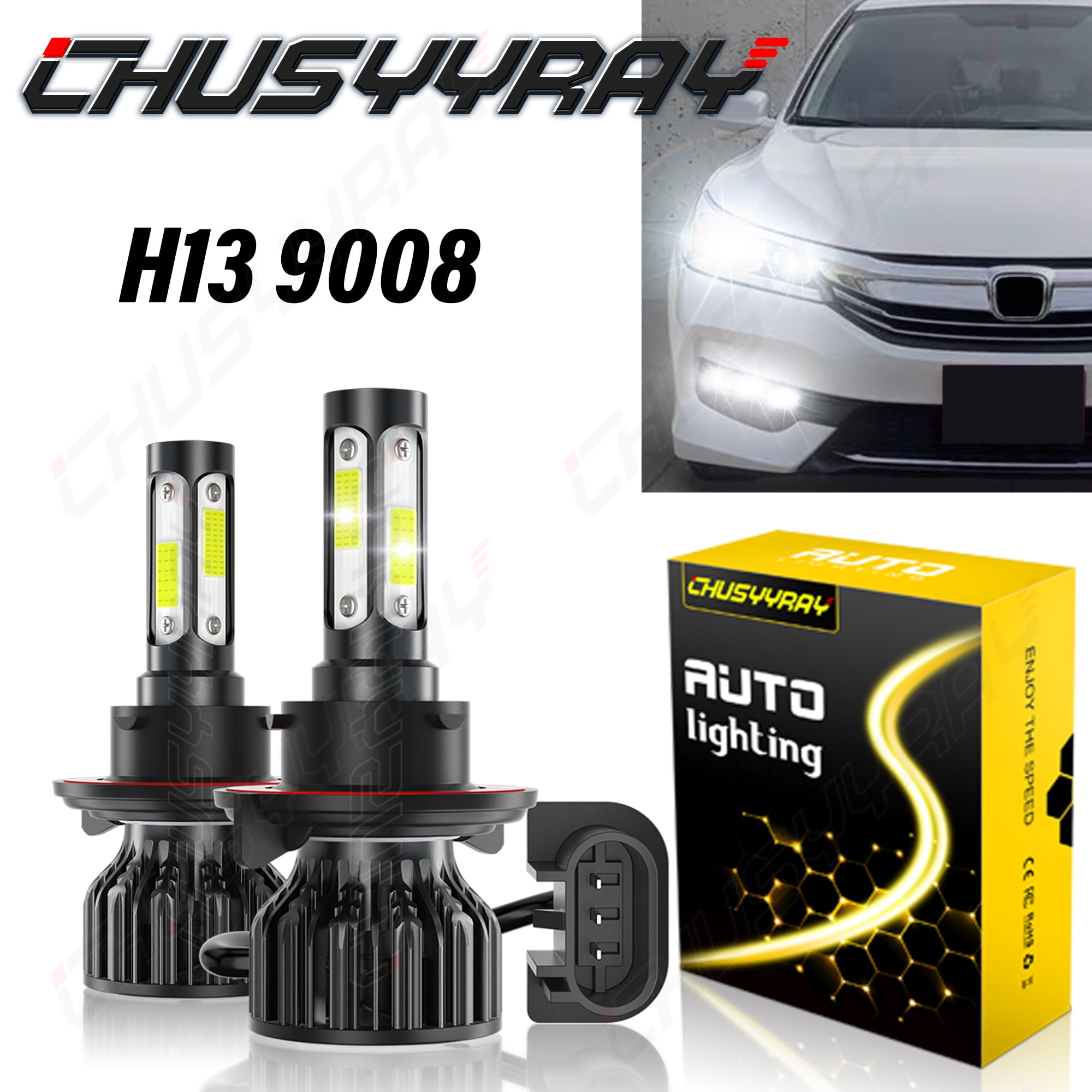 H13/9008 LED Bulbs, 600% Brightness Hi/Lo Dual Beam LED Lights, 6000K ...