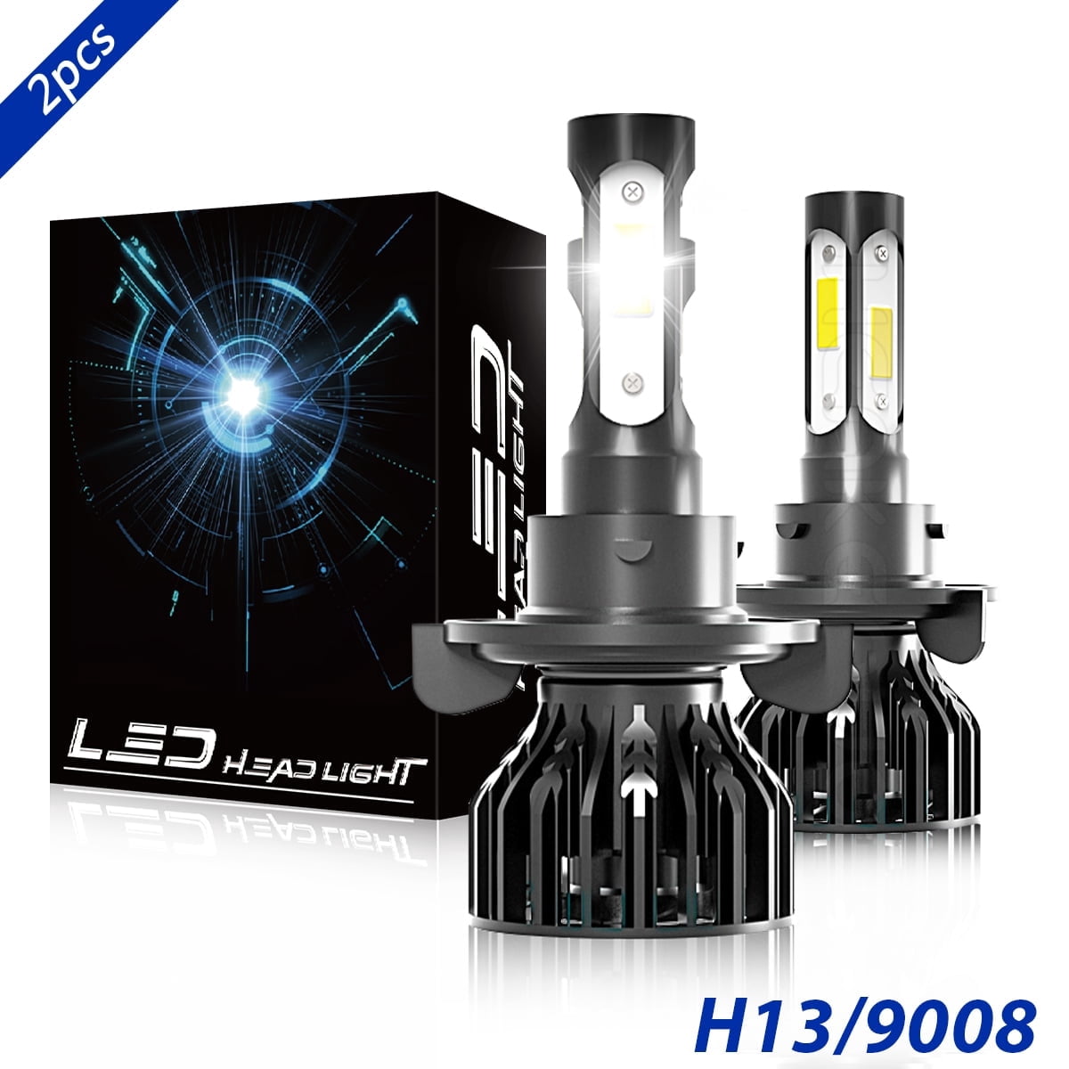 H13 9008 LED Headlight Bulbs High Low Beam 6000K Ultra White Headlamp ...