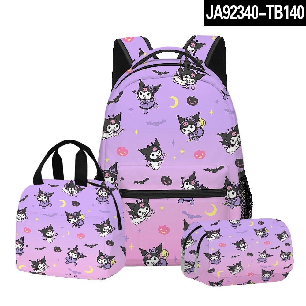 H16"in(40cm) 3D new printed kuromi backpack 3-piece set (backpack ...