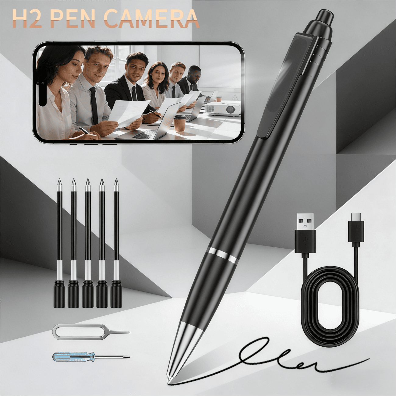H2 1080P HD Mini Body Camera Pen 64GB - Portable Recorder, Loop ...