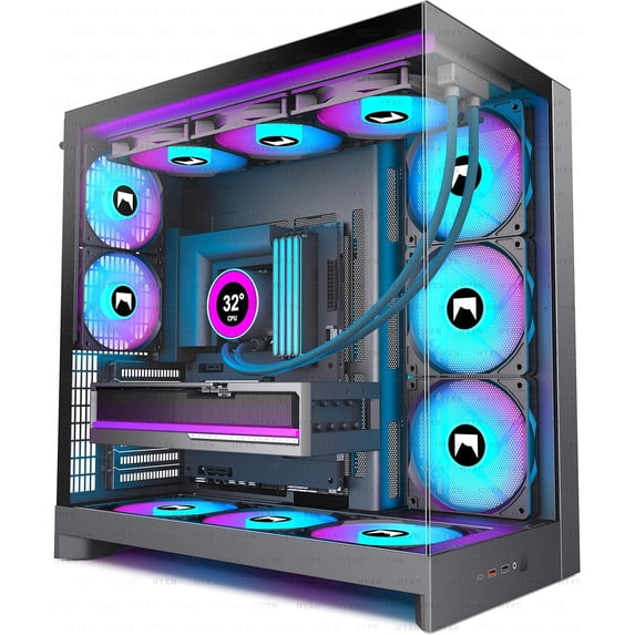 H2 (2026) ATX PC case – Pre-Installed 8 PWM ARGB Fans (6X140mm 2X120mm) Large Dual-Chamber ATX ...