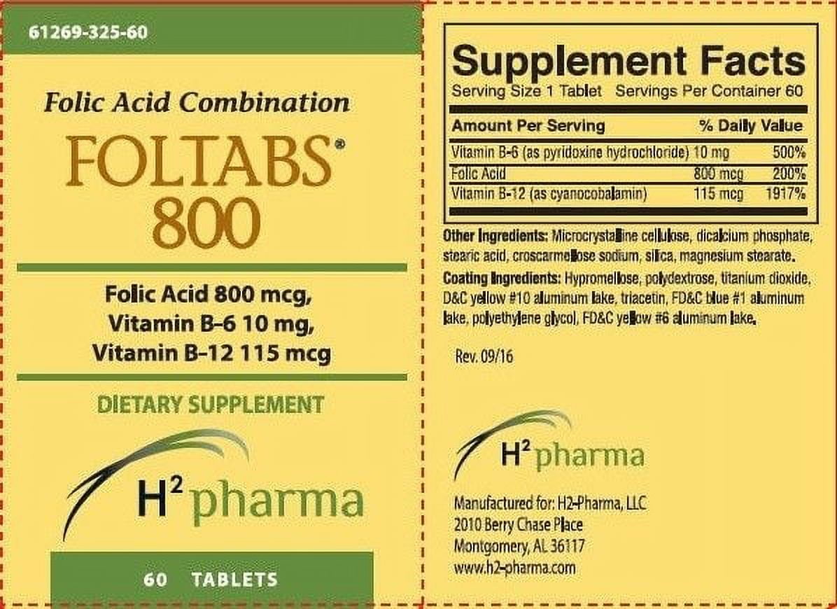 H2 Pharma Foltabs 800, 60 Count Tablets - Walmart.com
