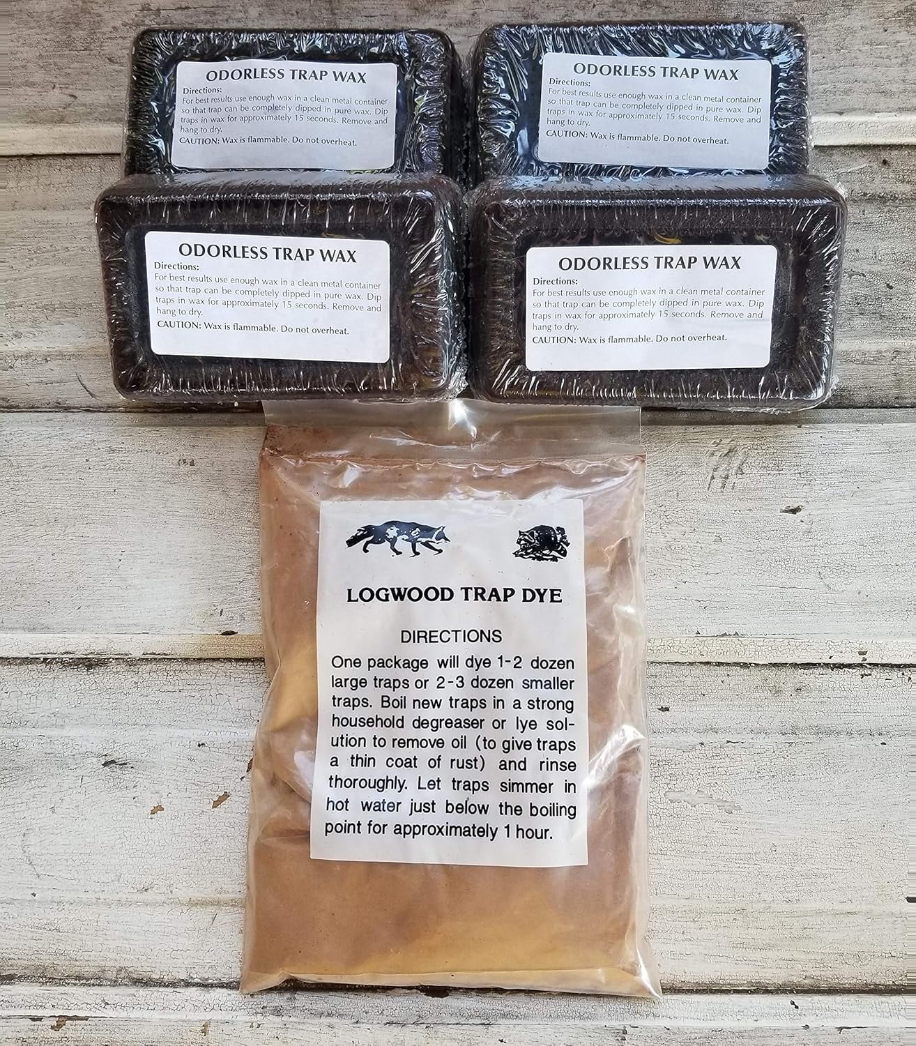 H2 Tackle & Outdoors Trap Dye and Wax Bundle, 4 lb Black Wax, 1 lb ...