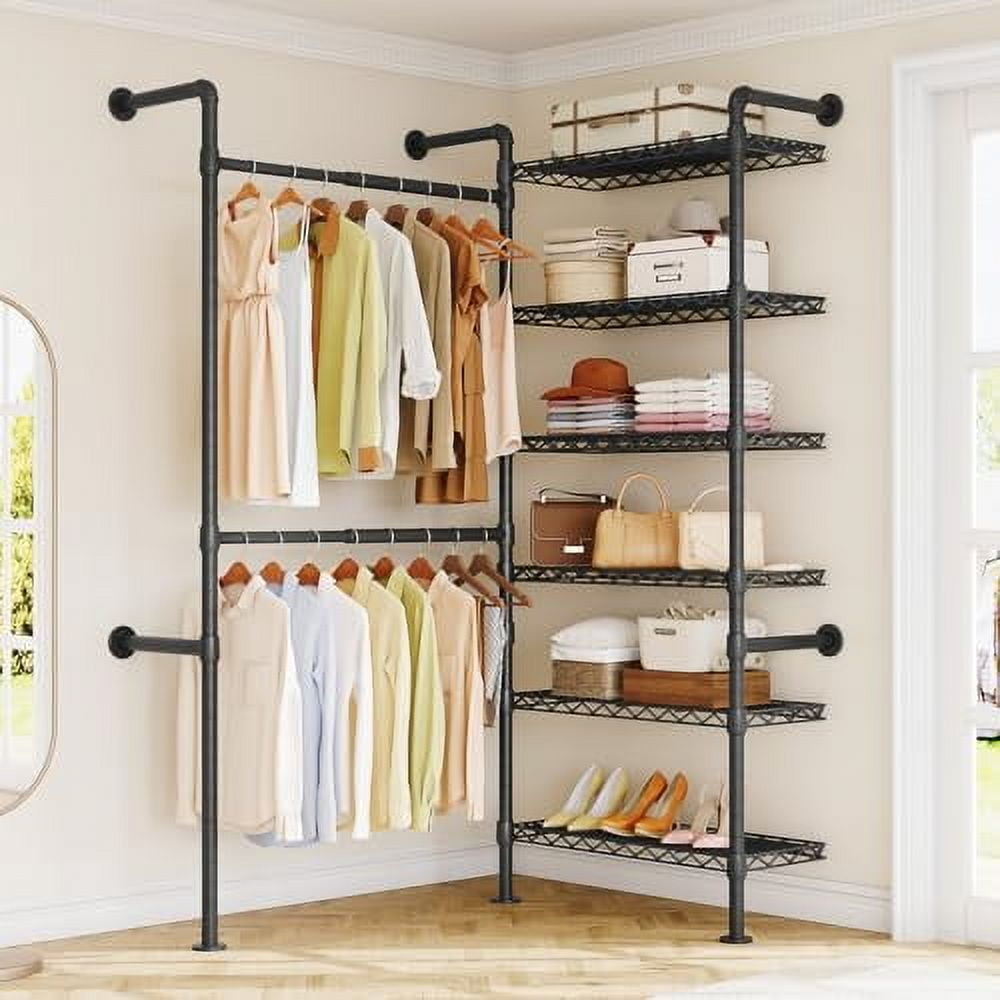 H2 Wall Mounted Clothing Rack, Expandable Industrial Pipe Clothes Rack ...