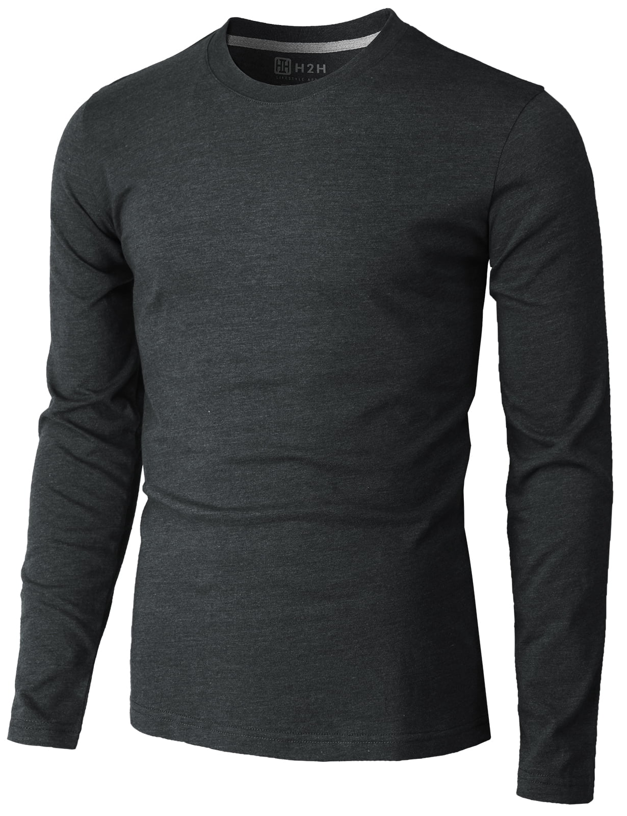 H2H Mens Casual Slim Fit Long Sleeve Crew-Neck T-Shirts CHARCOAL US M ...