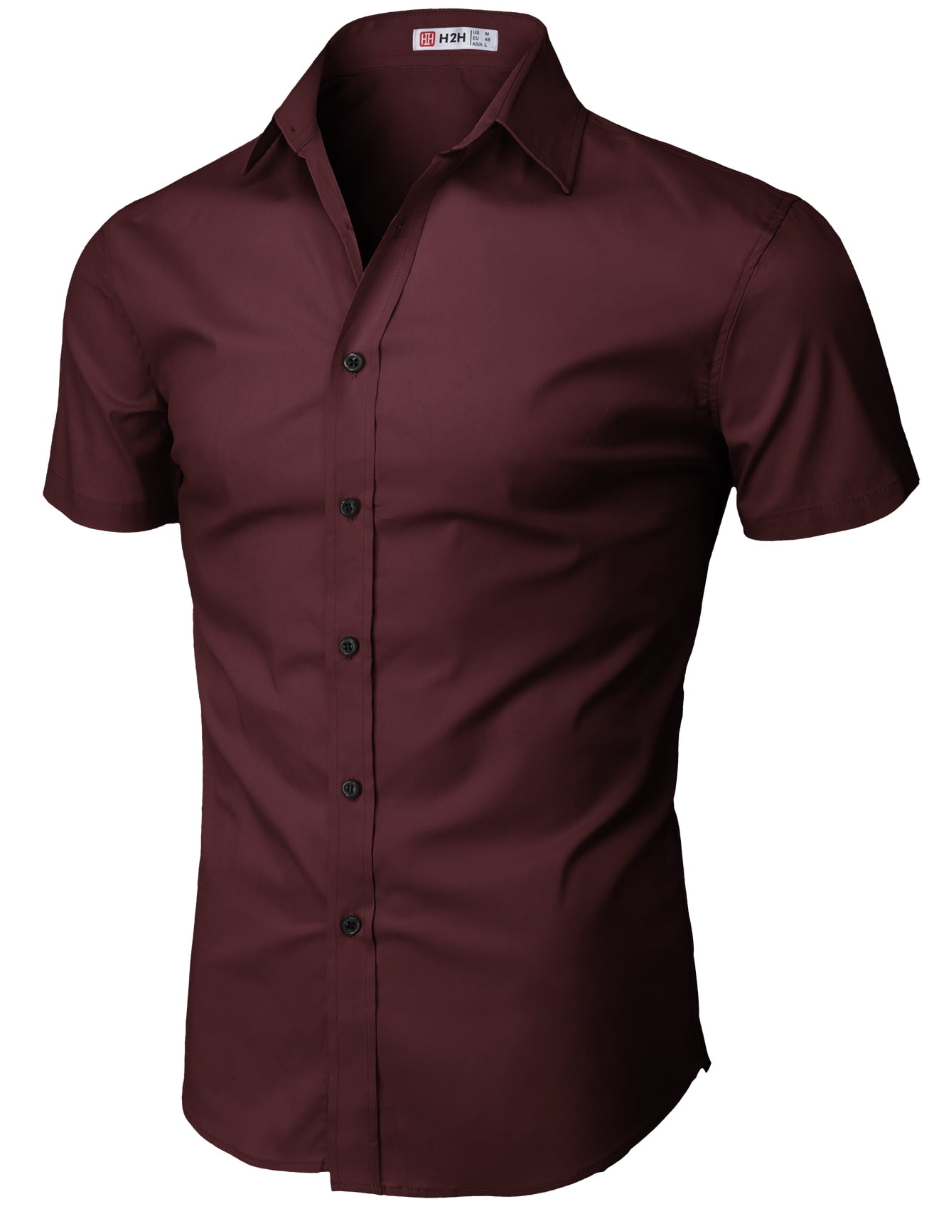 H2H Mens Casual Slim Fit Short Sleeve Shirts WINE2 US M/ASIA L ...