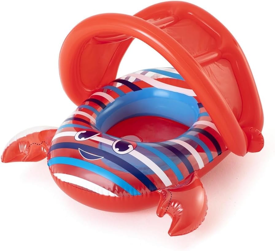 H2O GO! Crab Baby Pool Float with Canopy, Red and Blue Striped Design ...
