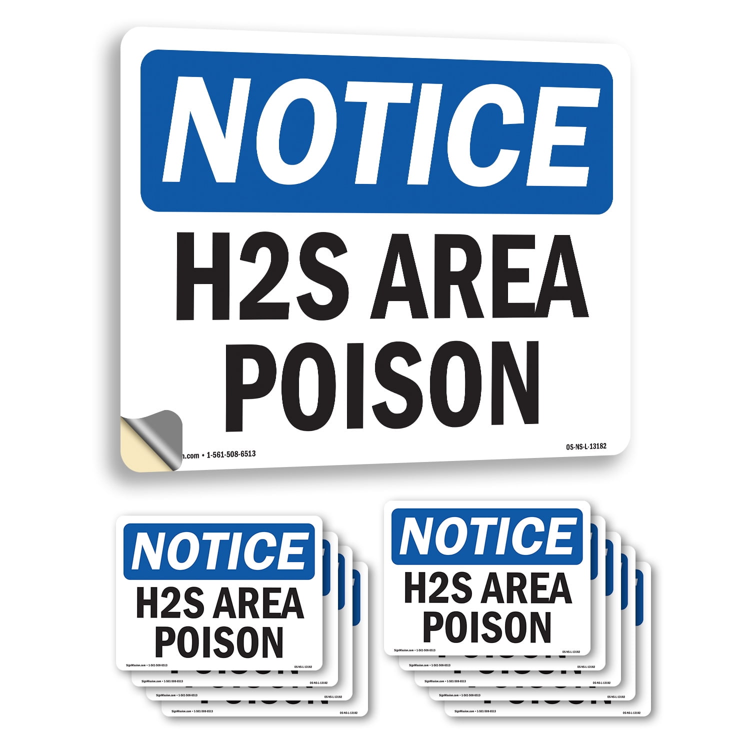 H2S Area Poison OSHA Notice Vinyl Decal Label 7 Inch x 5 Inch - 10 Pack ...