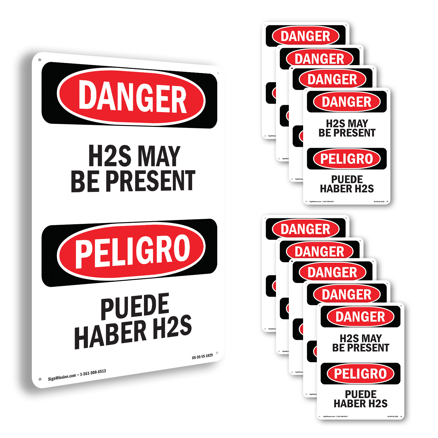 H2S May Be Present Bilingual OSHA Danger Rigid Plastic Sign 10 Inch x 7 ...