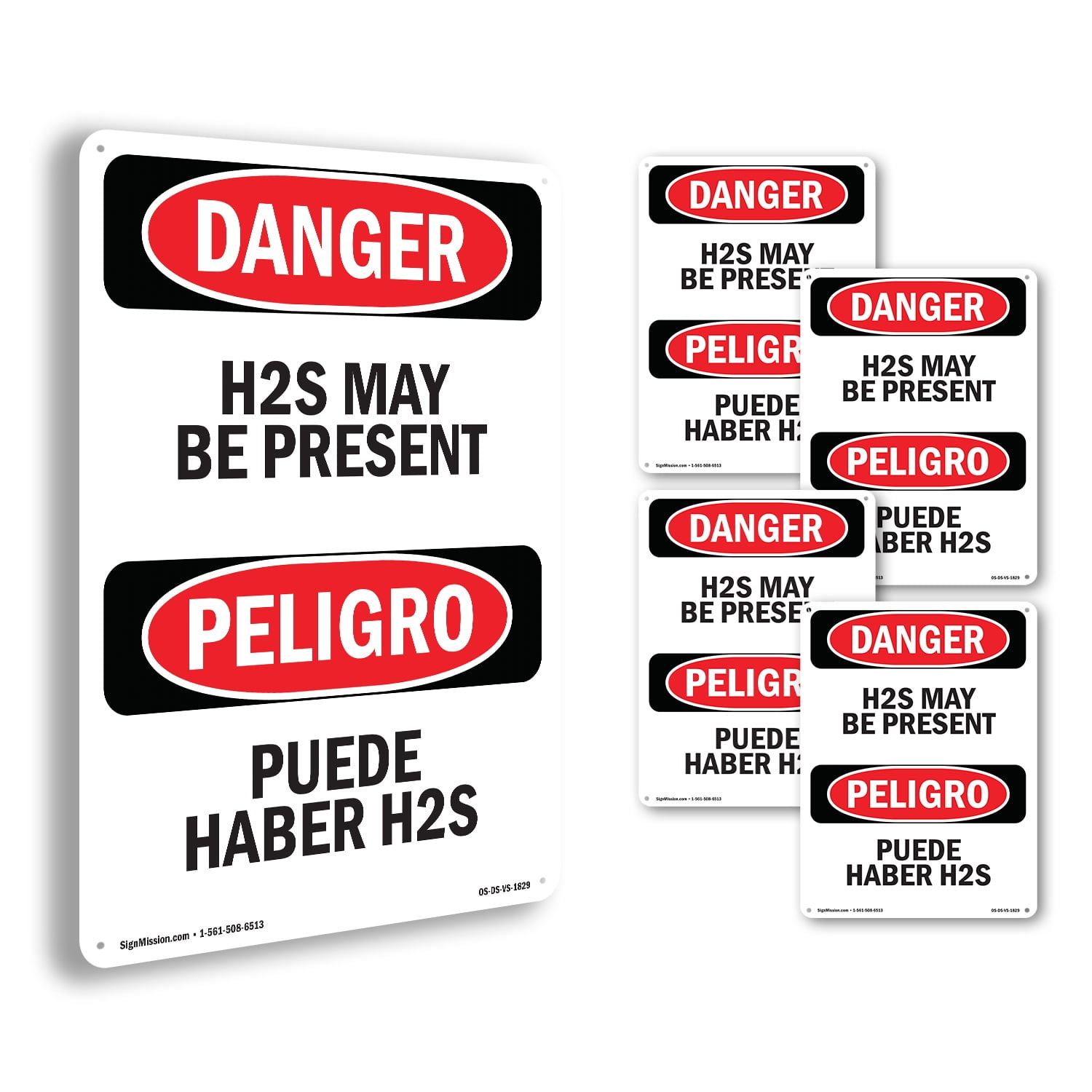 H2S May Be Present Bilingual OSHA Danger Rigid Plastic Sign 24 Inch x ...