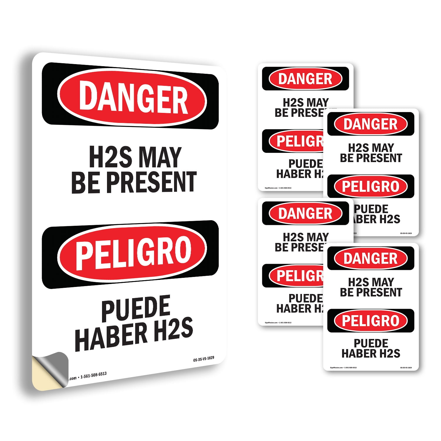 H2S May Be Present Bilingual OSHA Danger Vinyl Decal Label 24 Inch x 18 ...