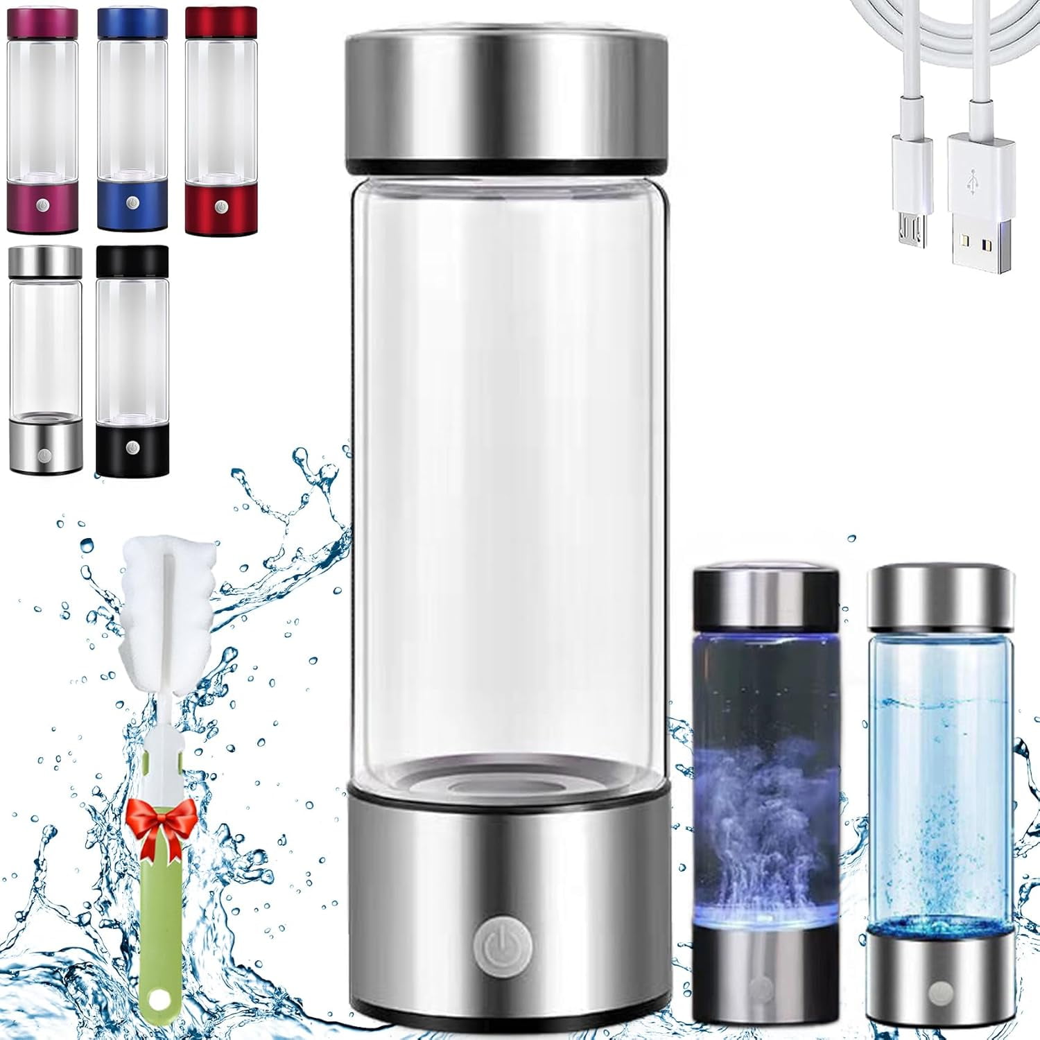 H2next Hydrogen Revitalizer - 14 Oz Rechargeable Portable Hydrogen Water Bottle Generator, Rich ...