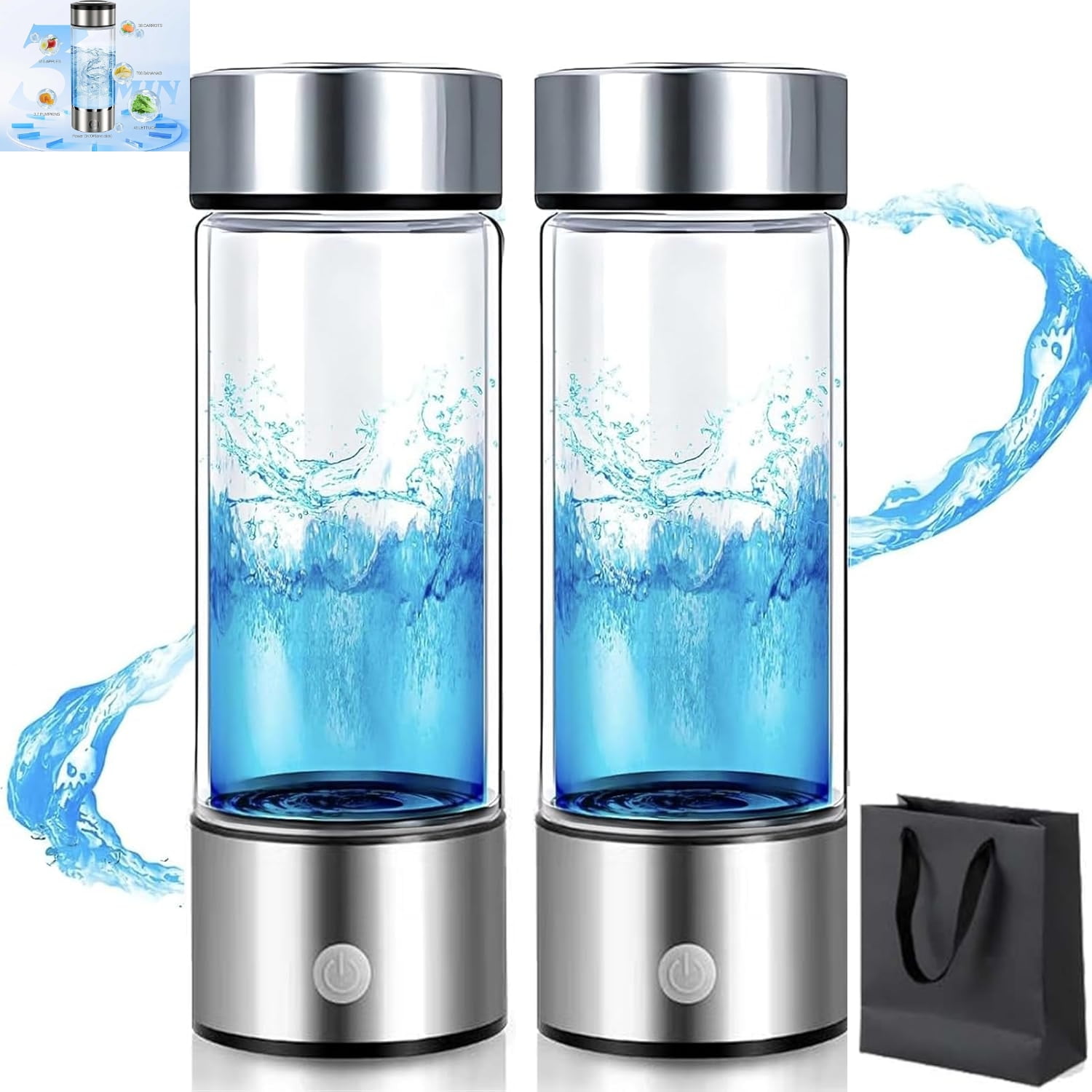 H2next Hydrogen Water Bottle, 14 Oz Rechargeable Portablehydrowave ...