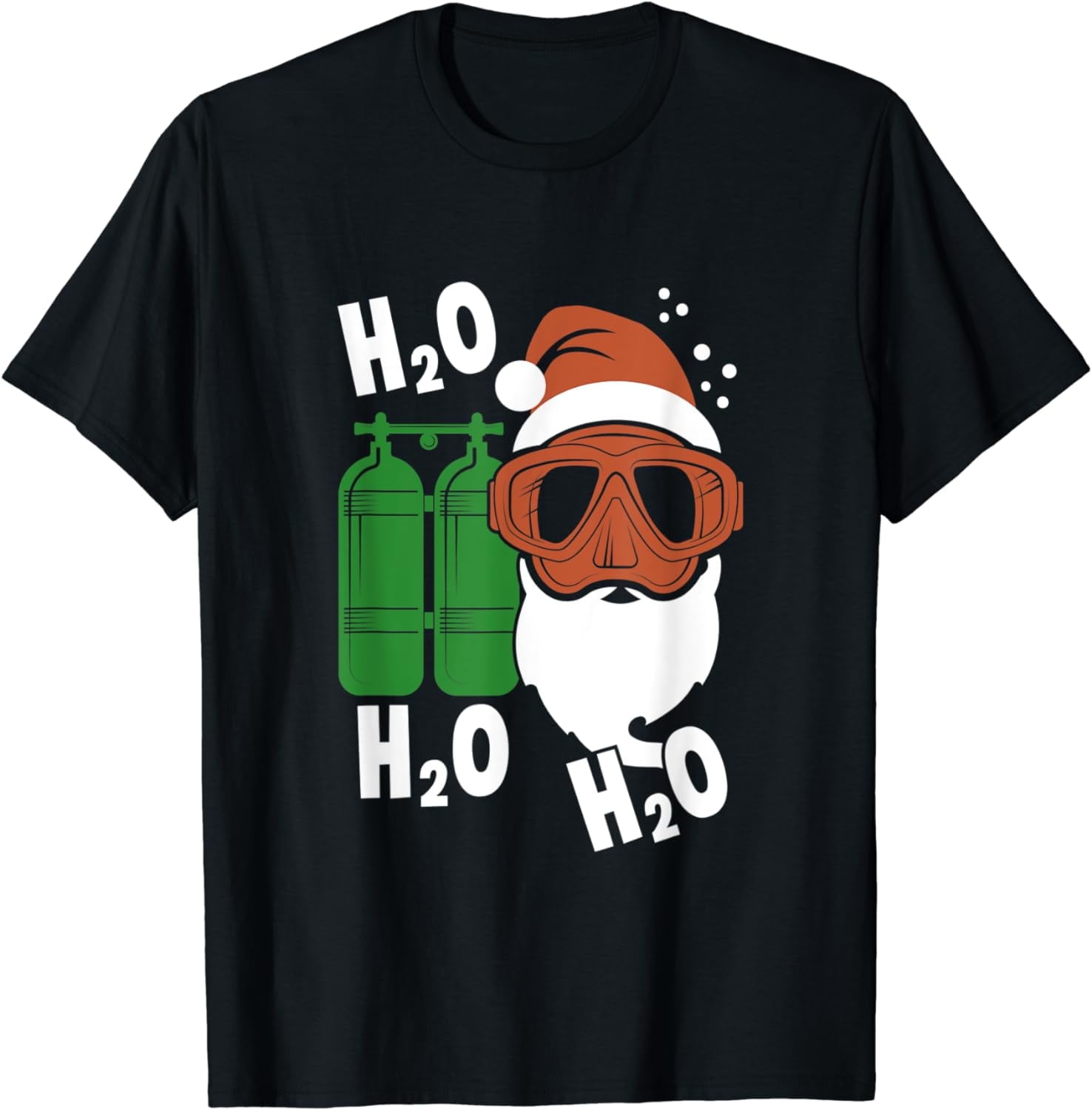 H2o H2o H2o Funny Santa Diver Scuba Diving Christmas Apparel T-Shirt ...