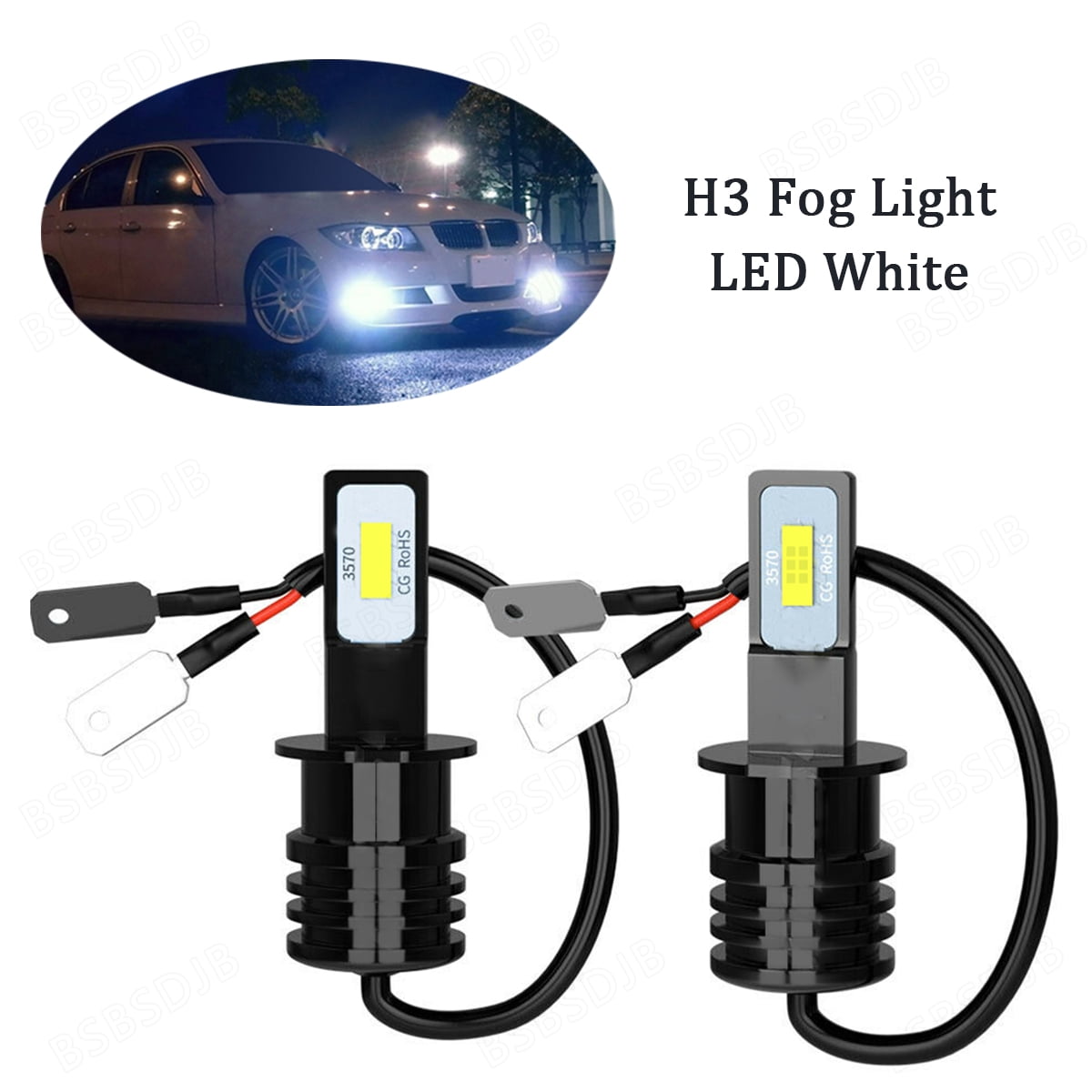 H3 6000K White LED Fog Driving Light Bulbs Conversion Kit Super Bright ...