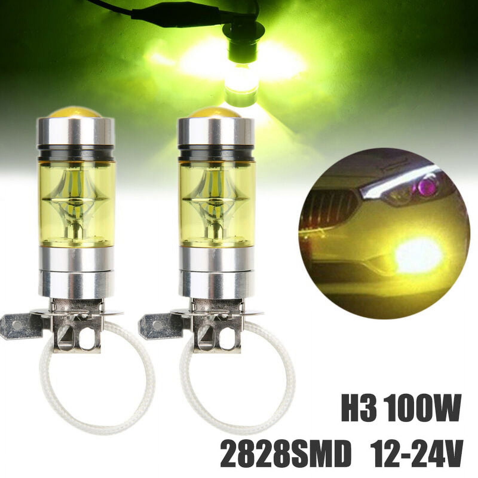 H3 LED Fog Light Bulbs 100W 2828SMD Super Bright Yellow 12-24V Car ...