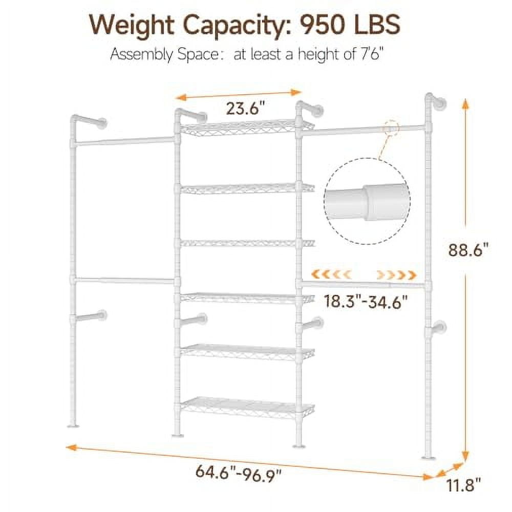H3 Wall Mounted Closet System, Expandable Industrial Pipe Clothes Rack ...