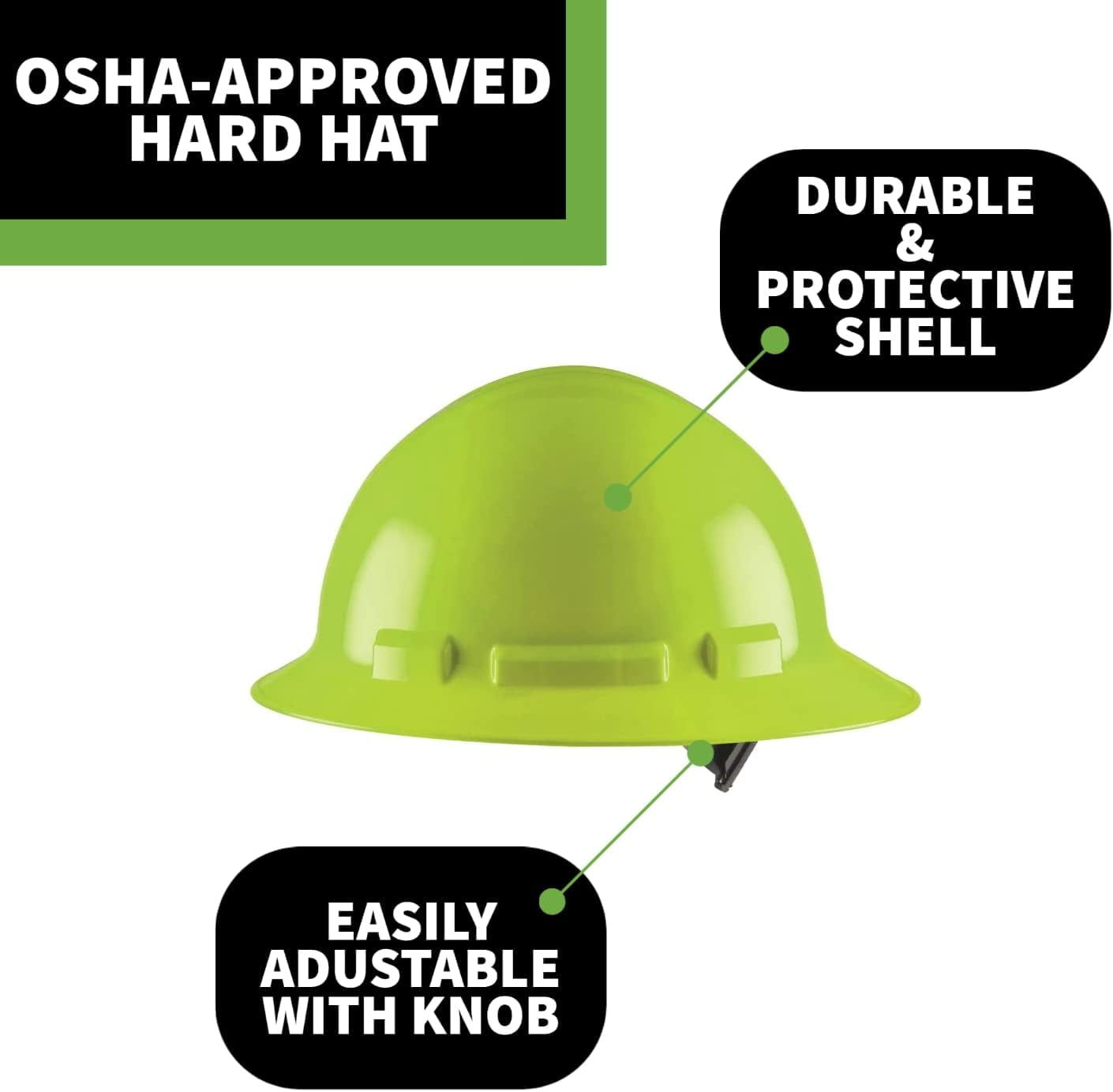 H34R Vented Hard Hat with Full-Brim Style, 4-Point Ratchet Suspension ...