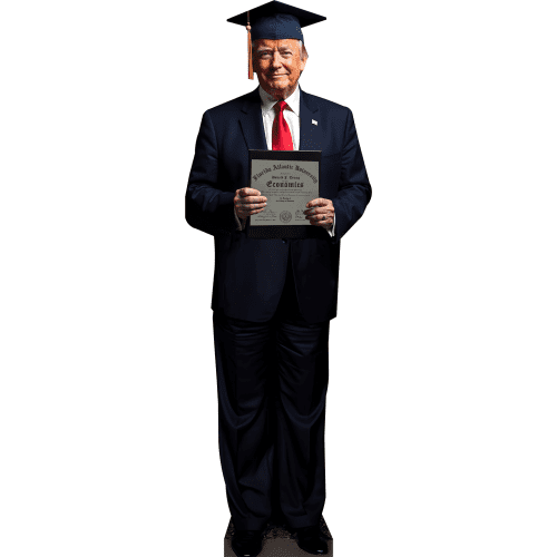 H38278 Trump College Cap Holding Degree Economics Cardboard Cutout ...