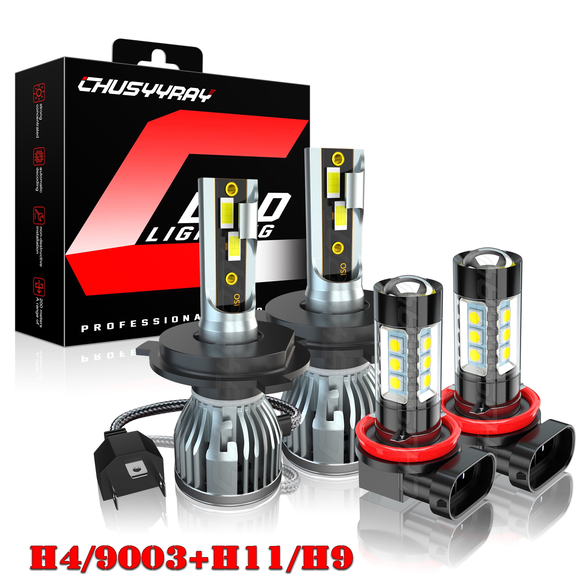 H4/9003 LED Headlight High/Low H11/H9 Fog Bulbs 4x For Toyota Tacoma 2012 2013 2014 2015 ...