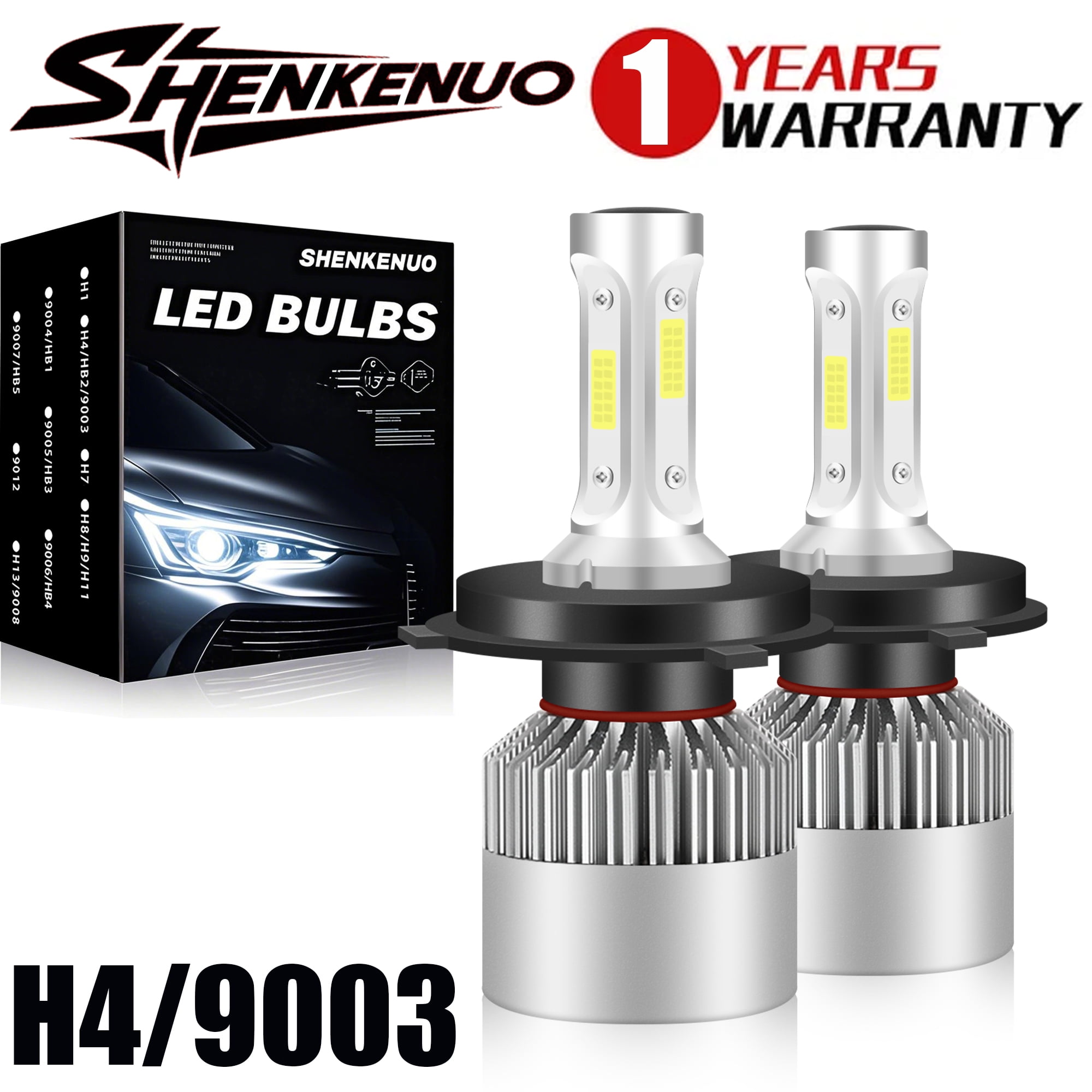 H4 9003 Super White 8000LM 72W Kit LED Headlight Bulbs High Low Beam 6000K - Walmart.com
