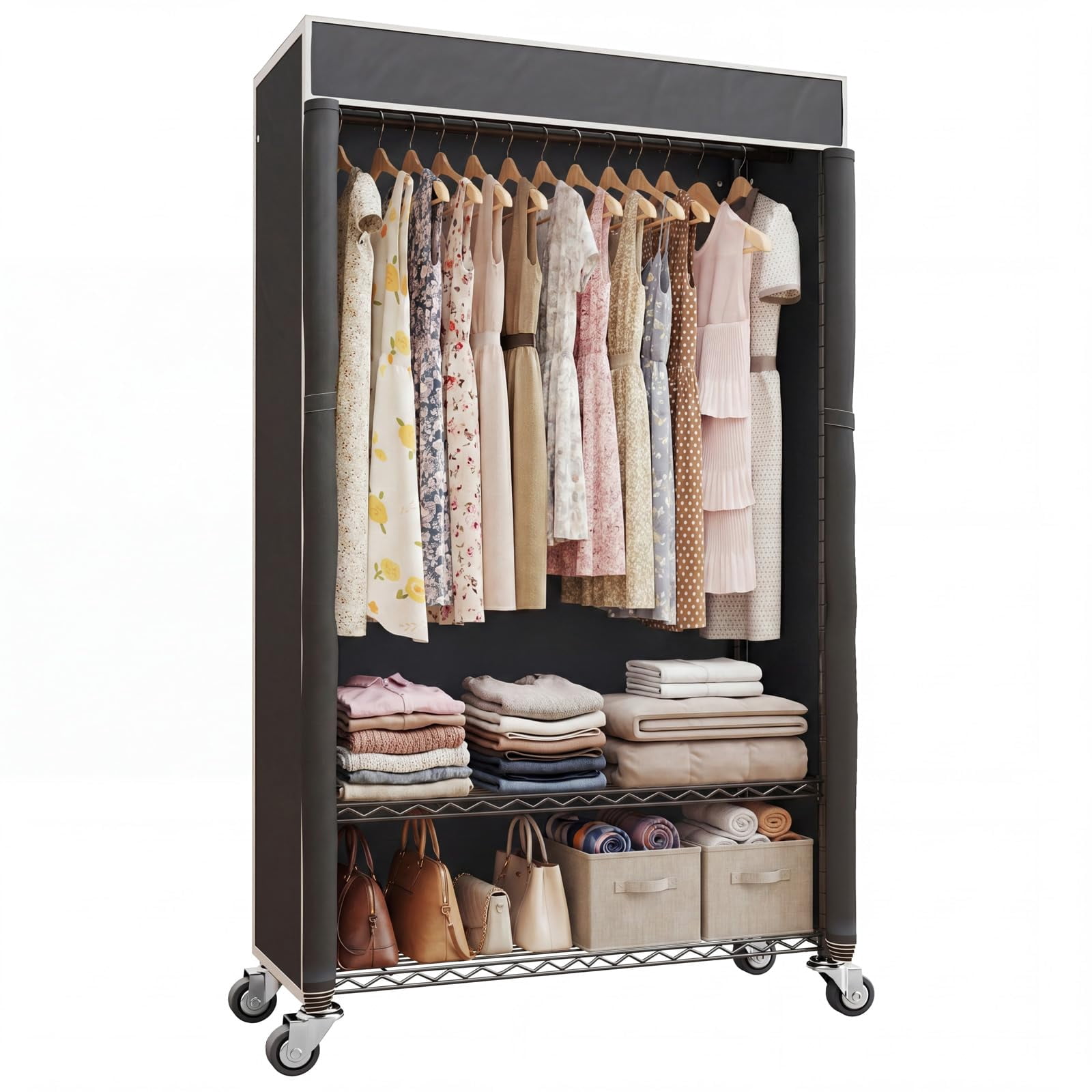 H4 Clothing Rack With Cover Rolling Heavy Duty Clothes Garment On ...