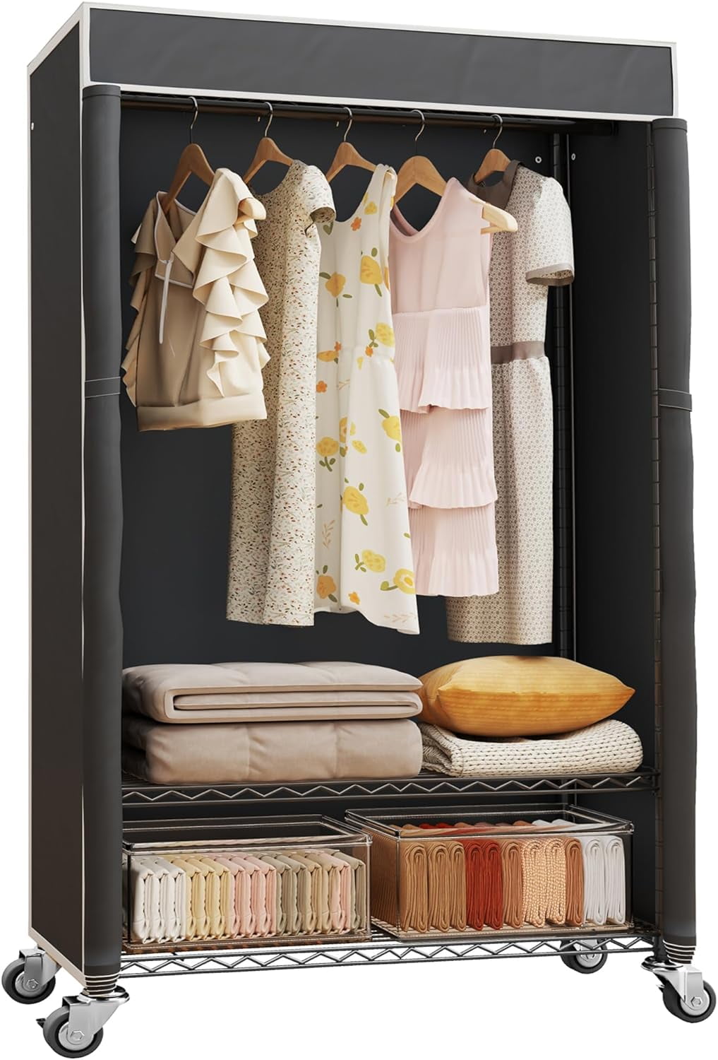 H4 Garment Rack with Cover, Rolling Heavy Duty Clothes Rack, Wardrobe ...