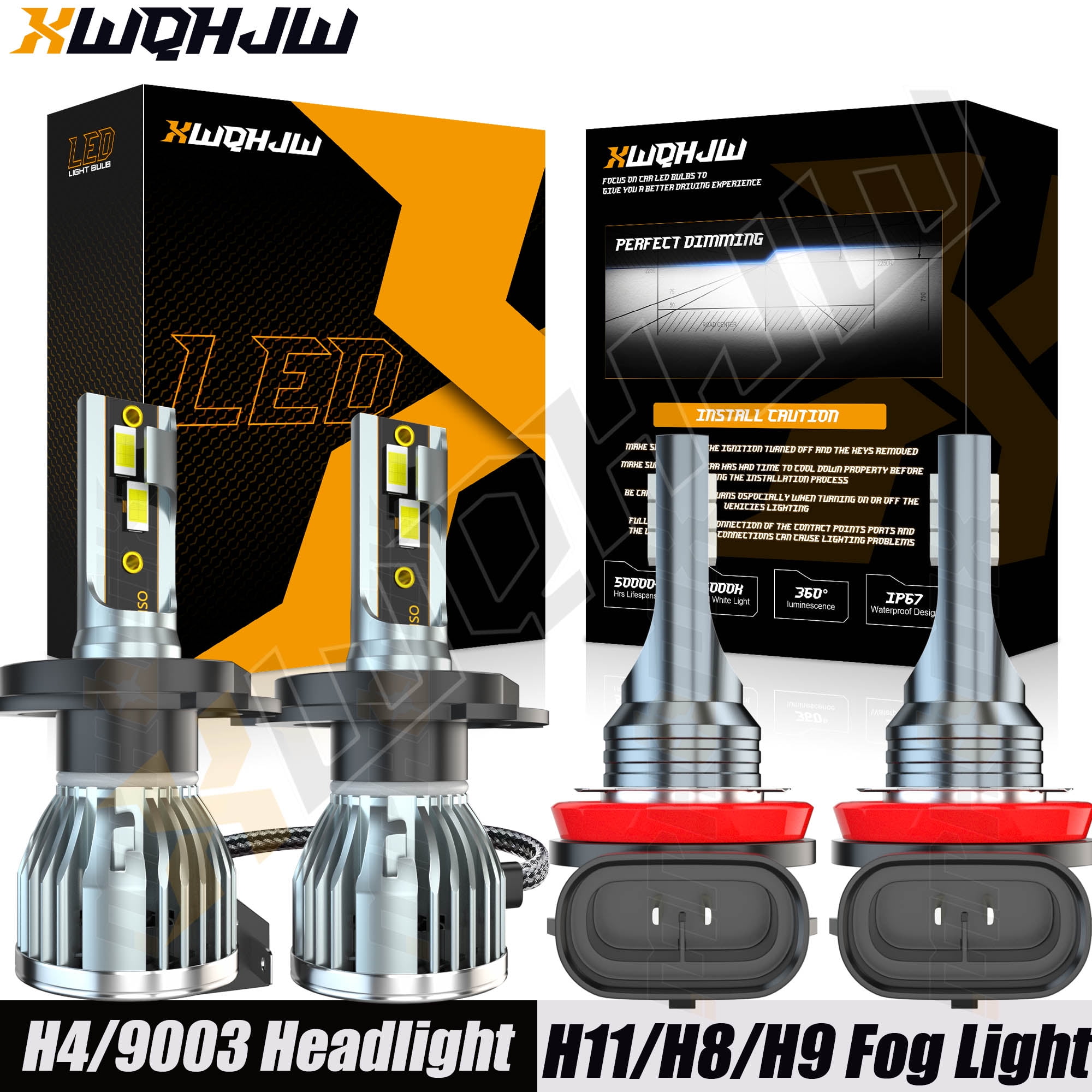 H4+H11 LED Headlight Bulbs Kit Hi-Lo Beam Fog Light 6000K Plug&Play ...