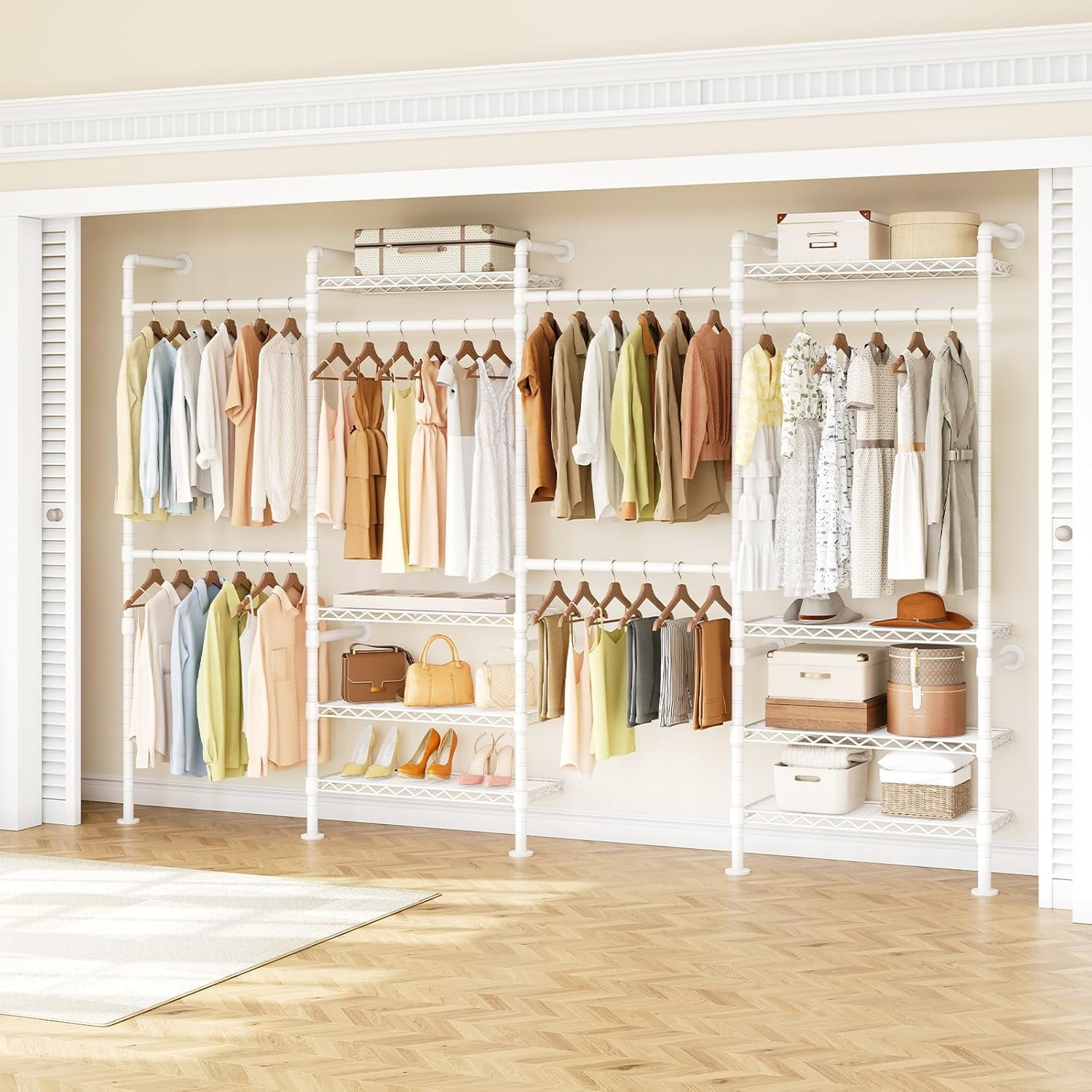 H4 Wall Mounted Closet System, Expandable Industrial Pipe Clothes Rack ...