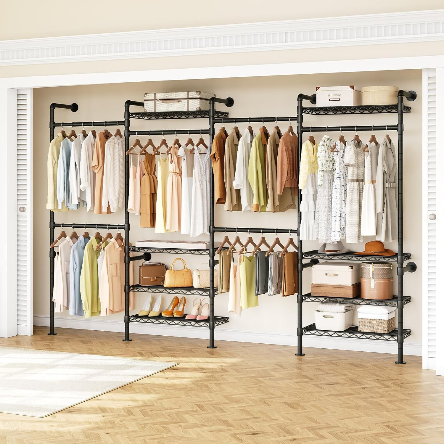 H4 Wall Mounted Closet System, Expandable Pipe Clothes Rack Clothing ...