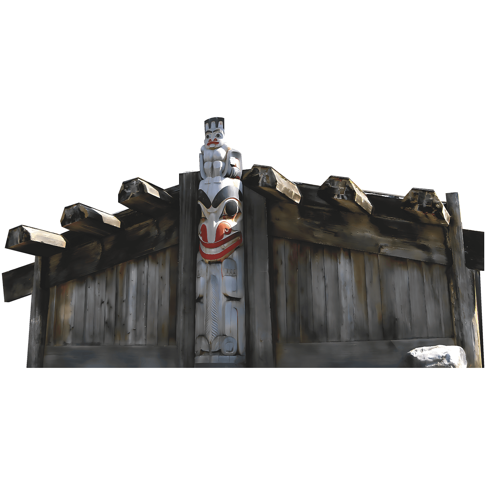 H49923 Pacific Northwest Coast Longhouse Totem Pole Indigenous Tribe ...