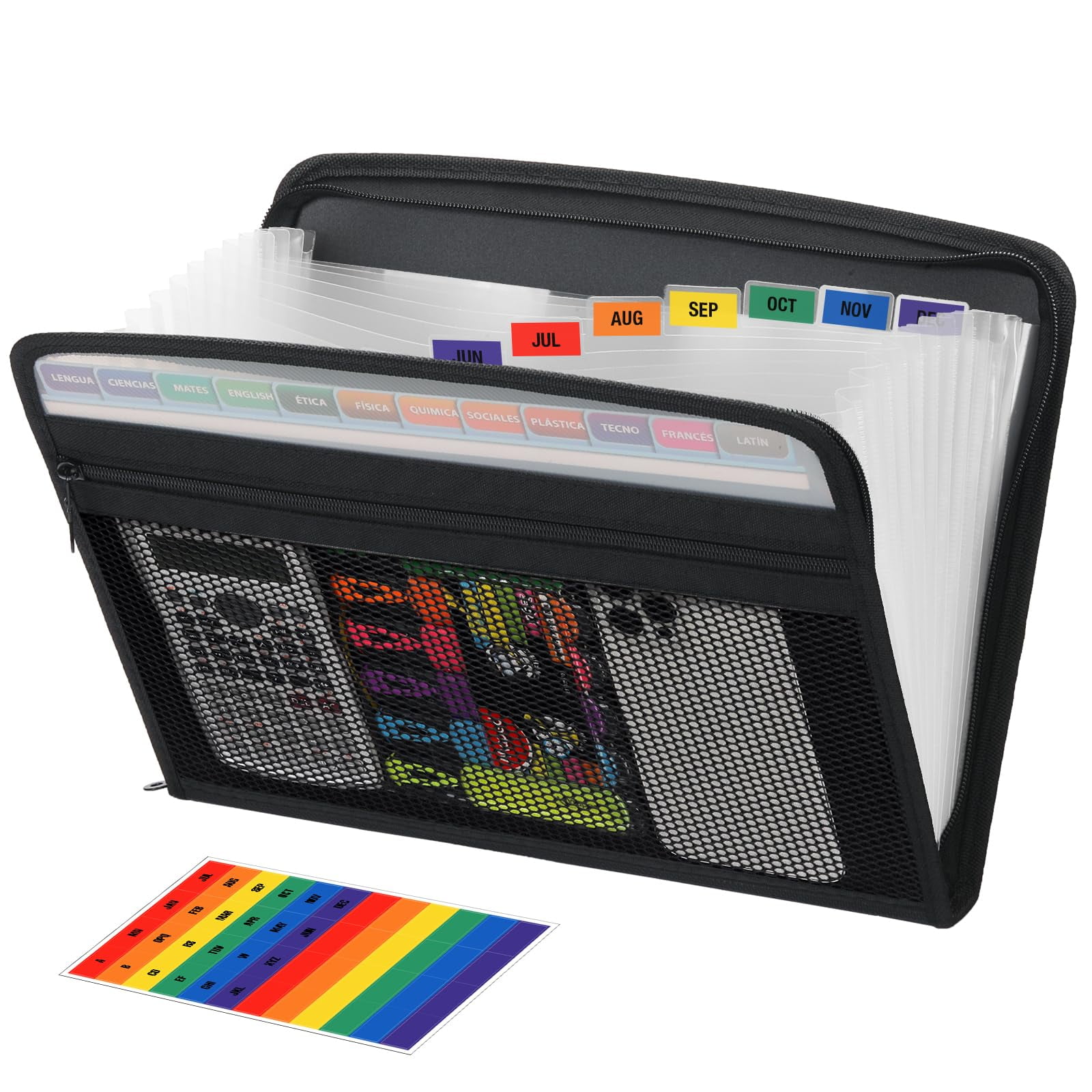 H4d Zippered Accordion File Organizer With Front Mesh Pouch 13 Pocket Expanding File Folder