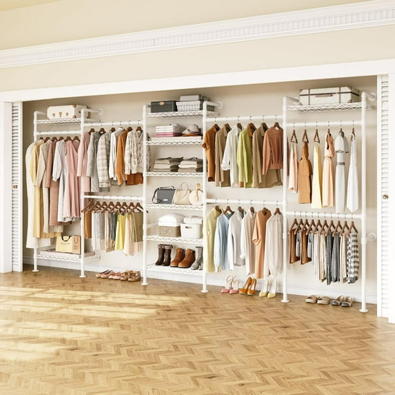 H5 Wall Mounted Closet System, Pipe Clothes Racks Clothing Rack with 4 ...