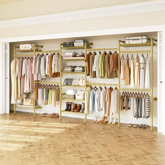 H5 Wall Mounted Closet System, Pipe Clothes Racks Clothing Rack with 4 ...