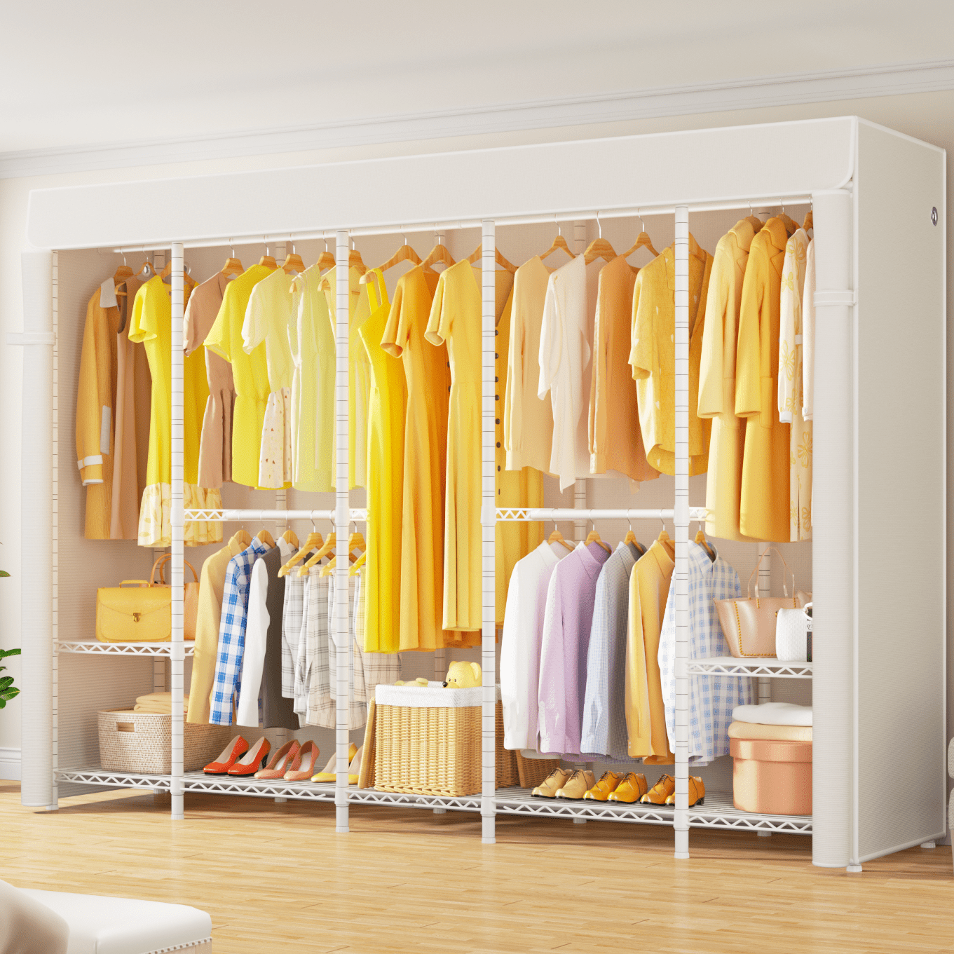 H50C Extra Large Clothes Rack with Cover, Freestanding Portable Closet ...