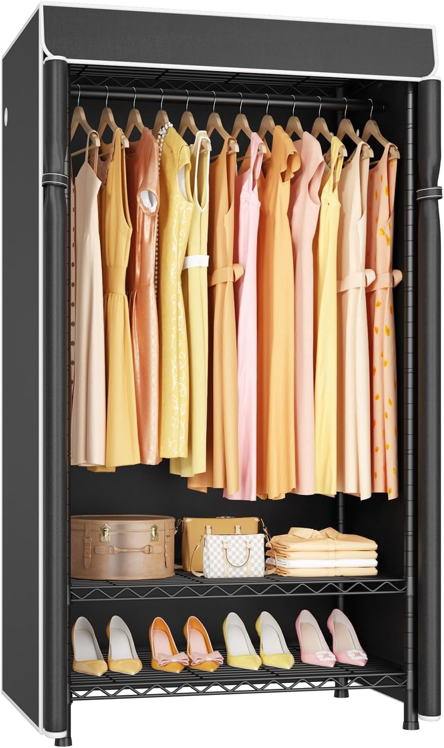 H5C Clothes Rack with Cover, Portable Closet for Clothes, Covered ...