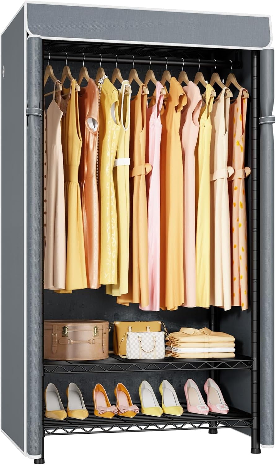 H5C Clothes Rack with Cover, Portable Closet for Hanging Clothes ...