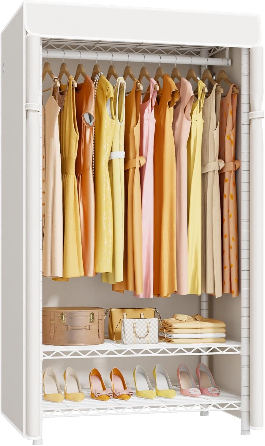 H5C Clothes Rack with Cover, Portable Closet for Hanging Clothes ...