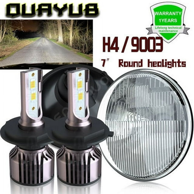 H6024 7" Round Glass Headlight Housing H4 Conversion Kit Lights LOOK ...