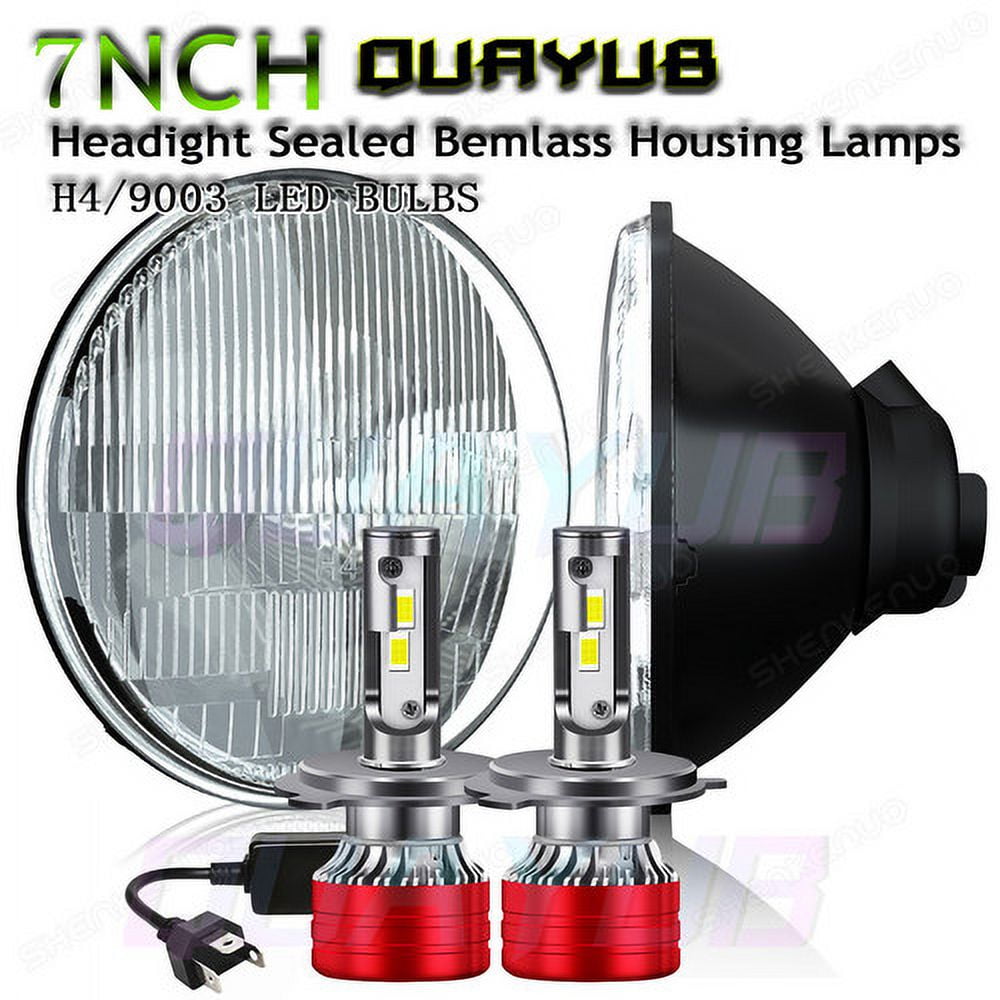 H6024 7" Round Glass Headlight Housing H4 Conversion Lights LOOK PAIR ...